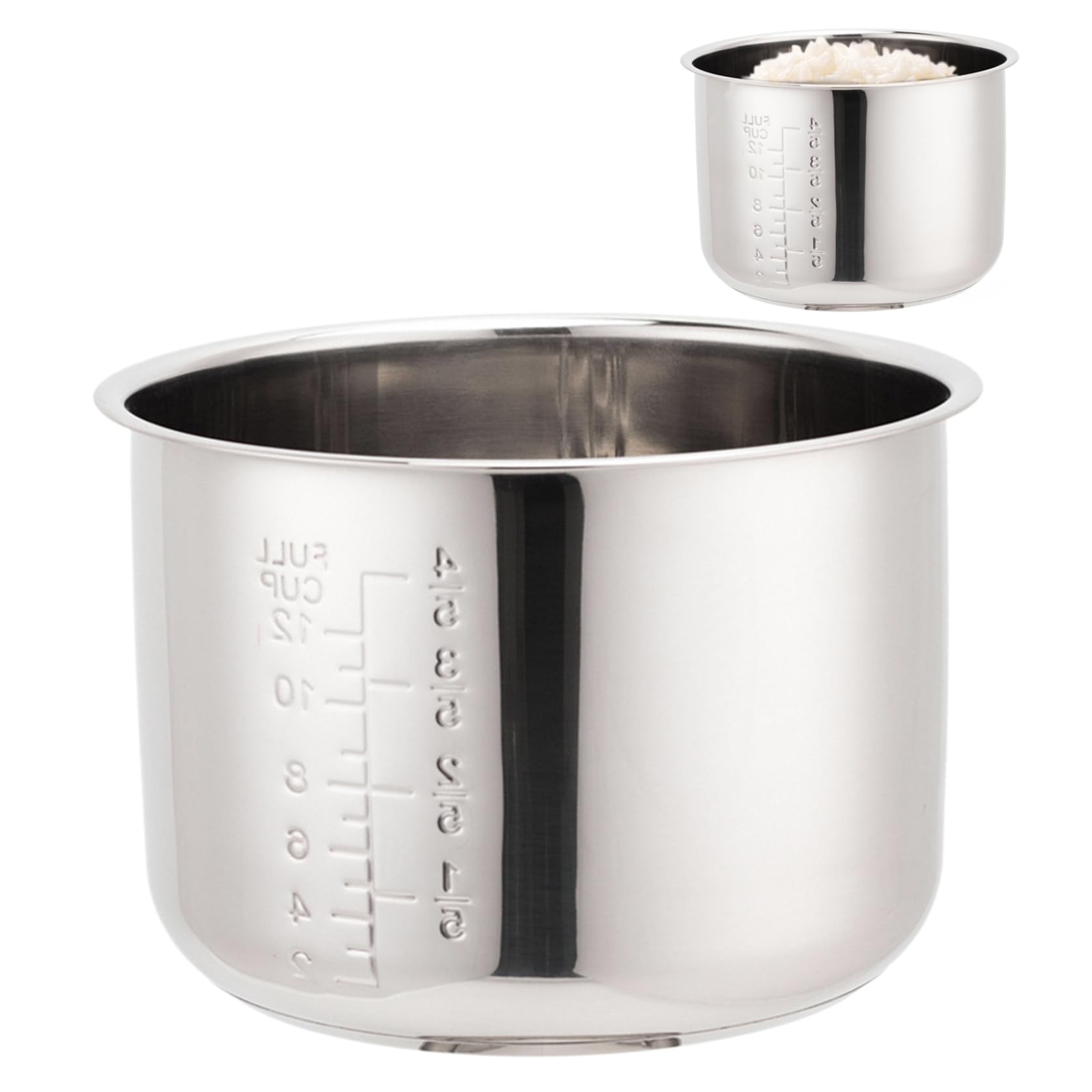 CurcKua Stainless Steel Rice Cooker Inner Pot Rice Cooker Stainless Steel Inner Pot 4L Stove Safe Polished Edged Rice Cooker Inner Pot with Scale & 3-Ply Bottom for Rice Pot Rice Cooker