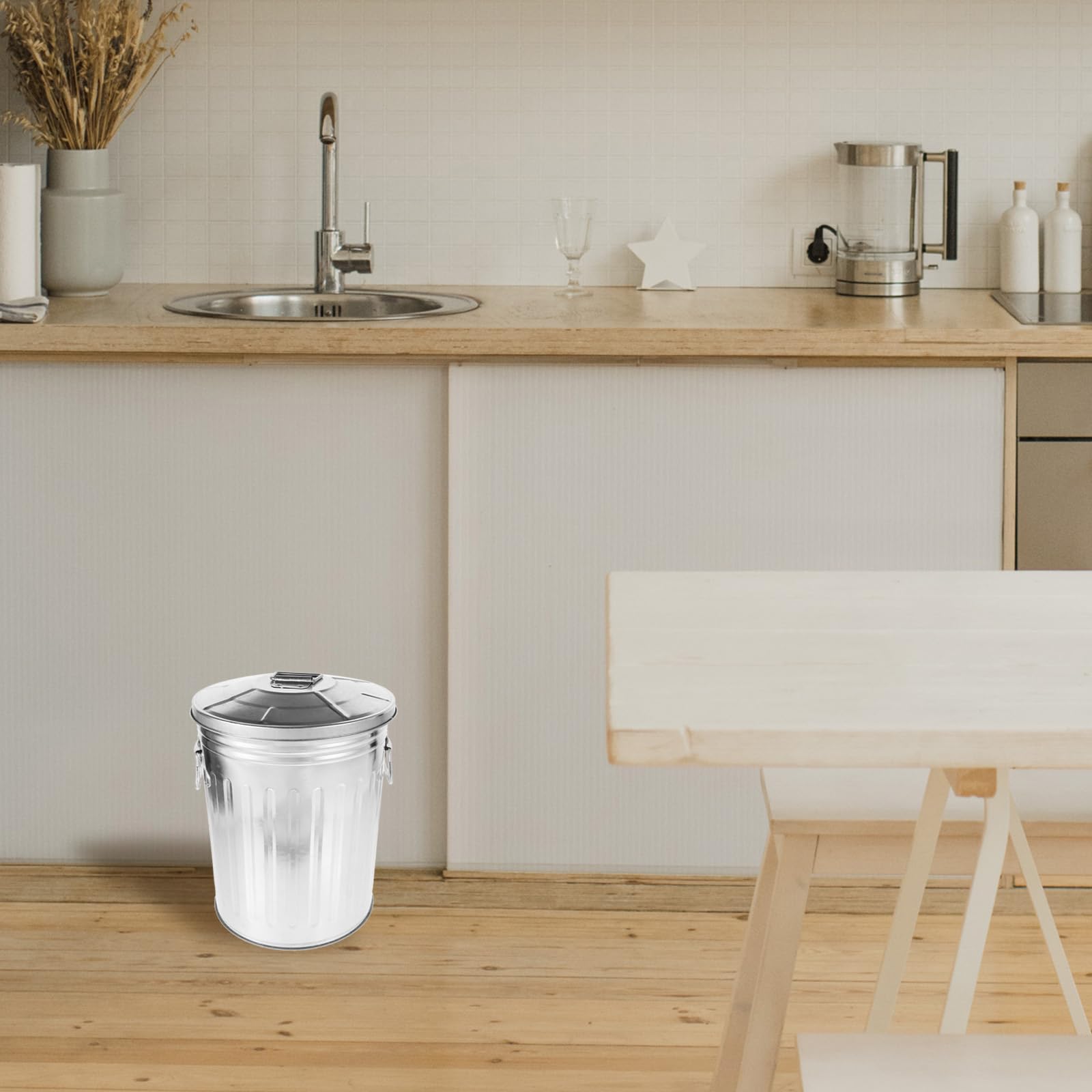 Luxshiny Galvanized Trash Can, Farmhouse Retro Metal Waste Bin Round Wastebasket Container Dog Poop Garbage Can for Bathroom Bedroom Home Office Backyard Patio
