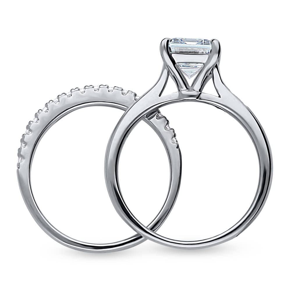 BERRICLE Sterling Silver Solitaire Wedding Engagement Rings 2.6 Carat Emerald Cut Cubic Zirconia CZ Ring Set for Women, Rhodium Plated Size 6