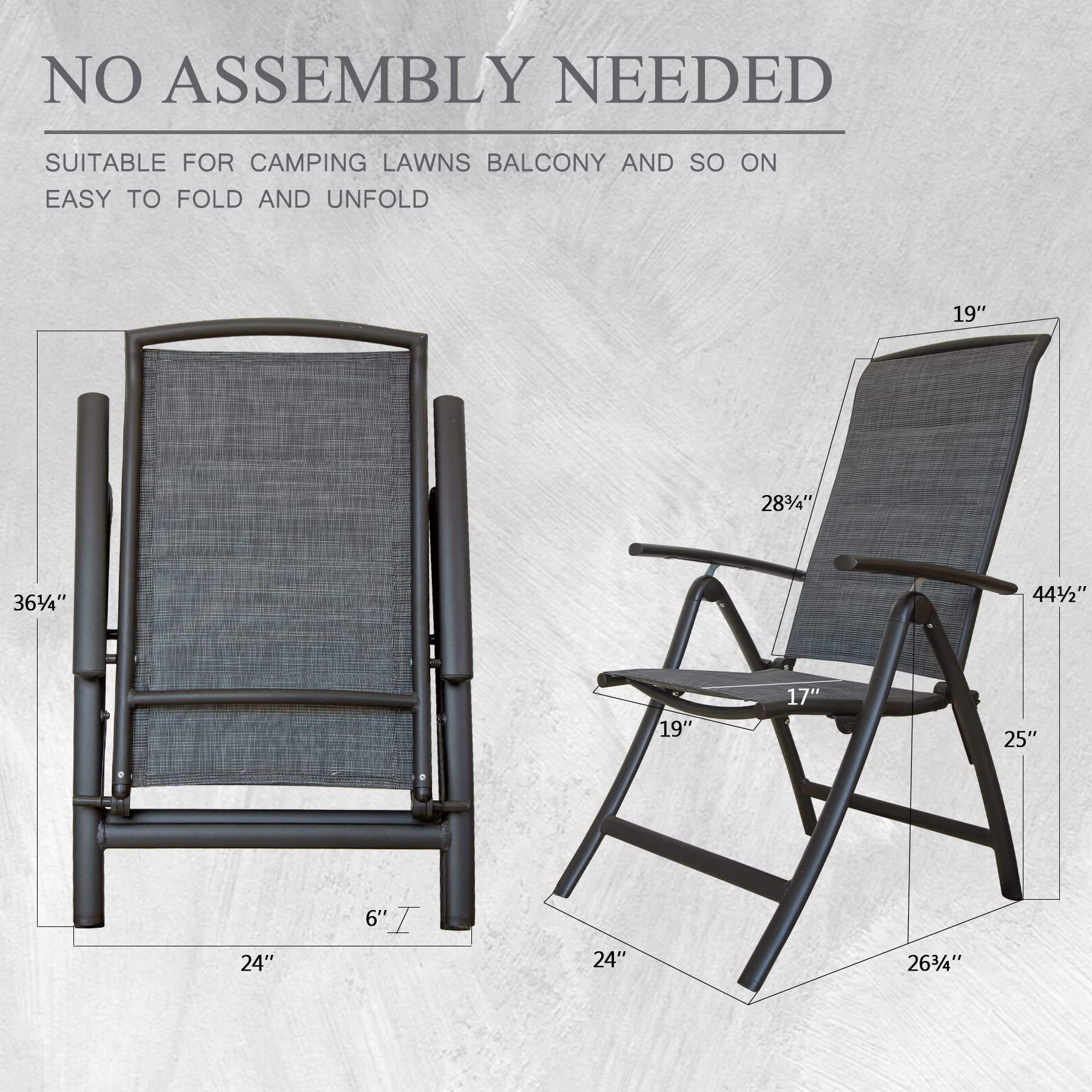Domi Folding Patio Chairs Set of 2, Aluminium Frame Reclining Sling Lawn Chairs with Adjustable High Backrest, Patio Dining Chairs for Outdoor,Porch,Balcony (Double-Layered Textilene Fabric)