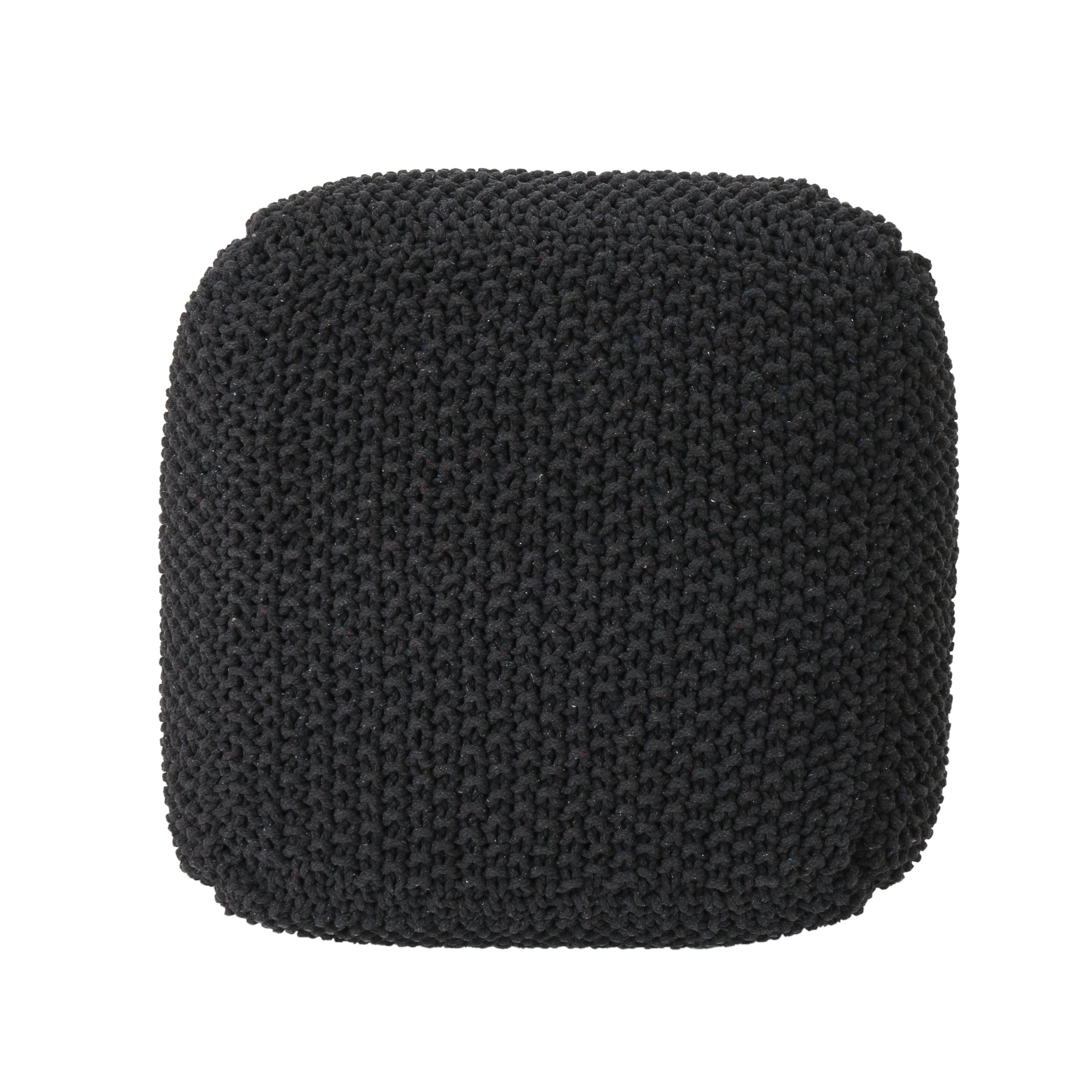 Christopher Knight Home Joyce Knitted Cotton Square Pouf, Dark Grey Small
