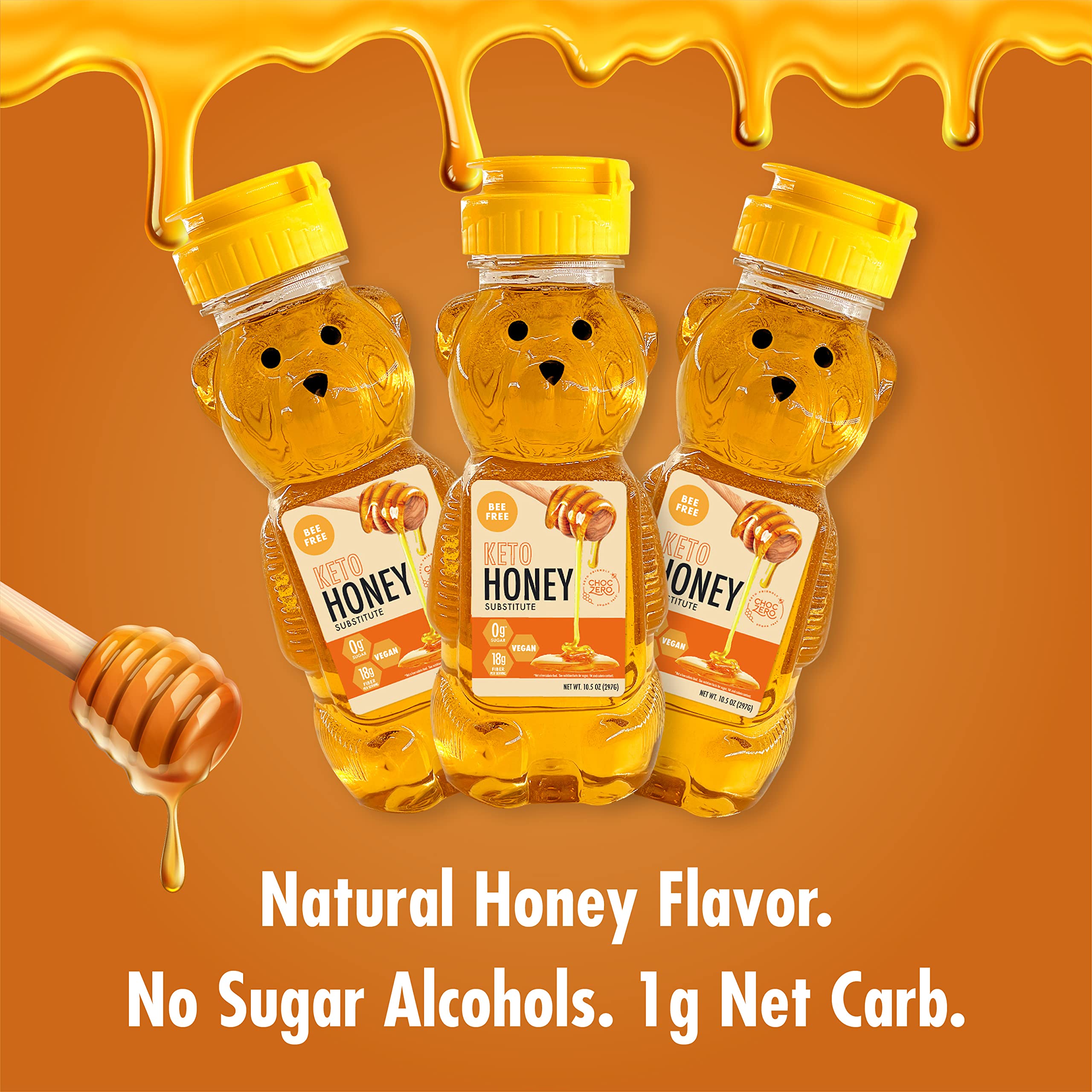 ChocZero Sugar Free Honey - Natural honey equivalent, same sweetness and consistency as raw honey, Keto friendly, vegan (1 Jar, 10.5oz)