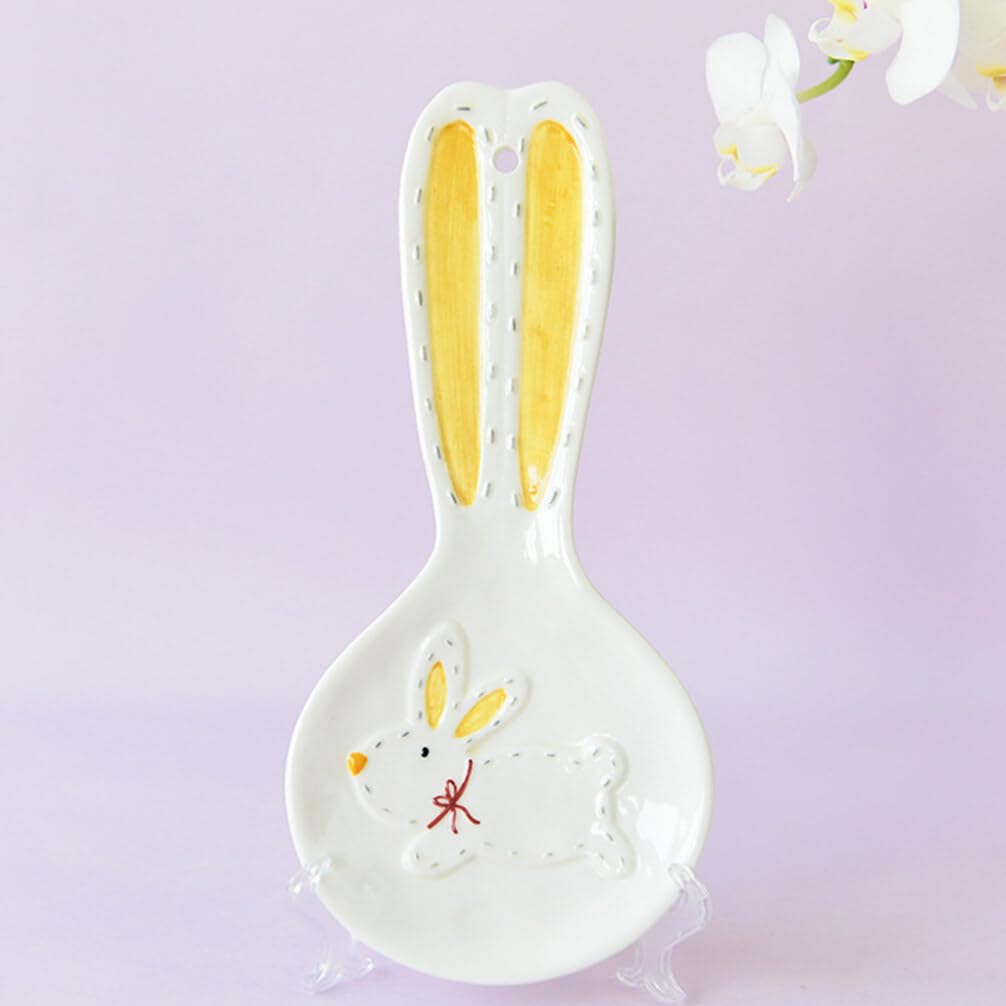 Ceramic Spoon Rest Coffee Spoon Holder for Stove Top Coffee Spoon Rest Bunny Shape Spoon Holder Cooking Spoon Rest for Kitchen Counter Utensil Rest for Spatula,Tongs,Ladles