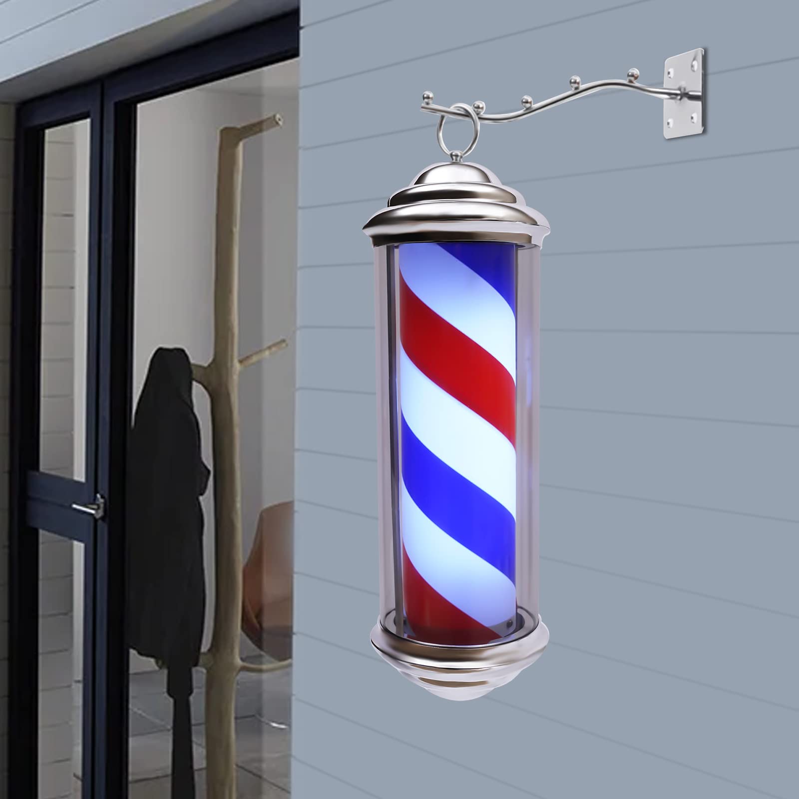 CNCEST 5.7 * 13.7inch Barber Shop Salon Sign Light,Red White Blue Stripes Rotating Pole Sign Light,For Beauty Spa Store/Barber Shop