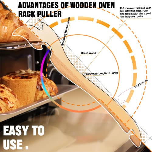 Shinelingee Oven Rack Puller, Wood Oven Rack Push Pull Tool, Prevent Scalding, Pull out Hot Racks Safely, Long Handle Toaster Oven Accessories,Suitable For Kitchen Oven, Toaster oven, Air fryer,etc (2)