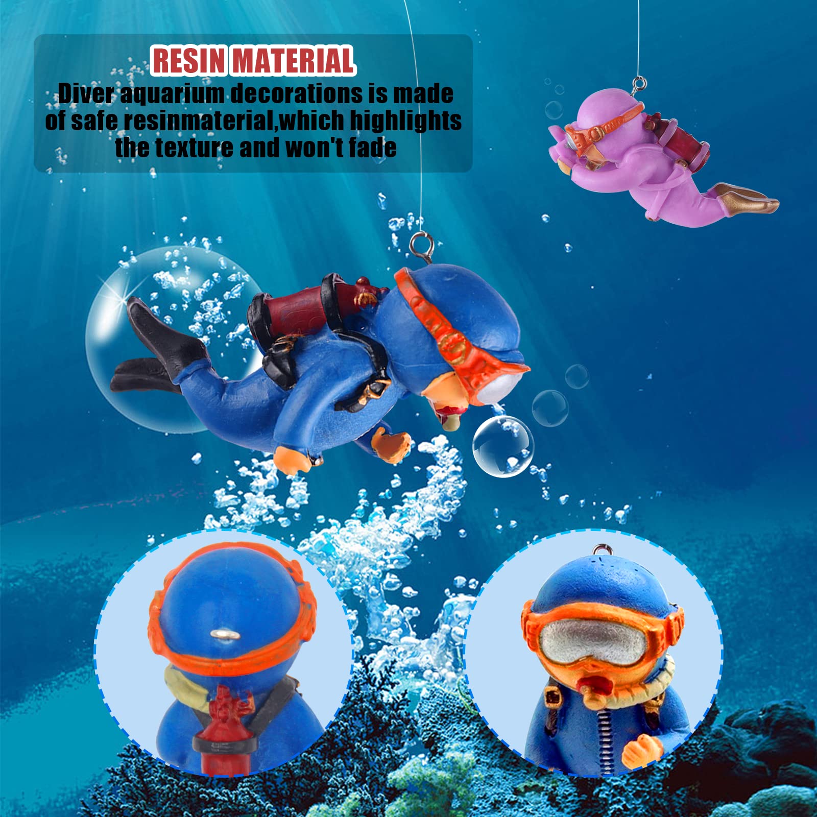 MTAP 2PCS Aquarium Decorations, Cute Diver Fish Tank Accessories, Floating Device Aquarium Ornament Diver Tank Accessories,Suitable for All Kinds of Fish Tanks