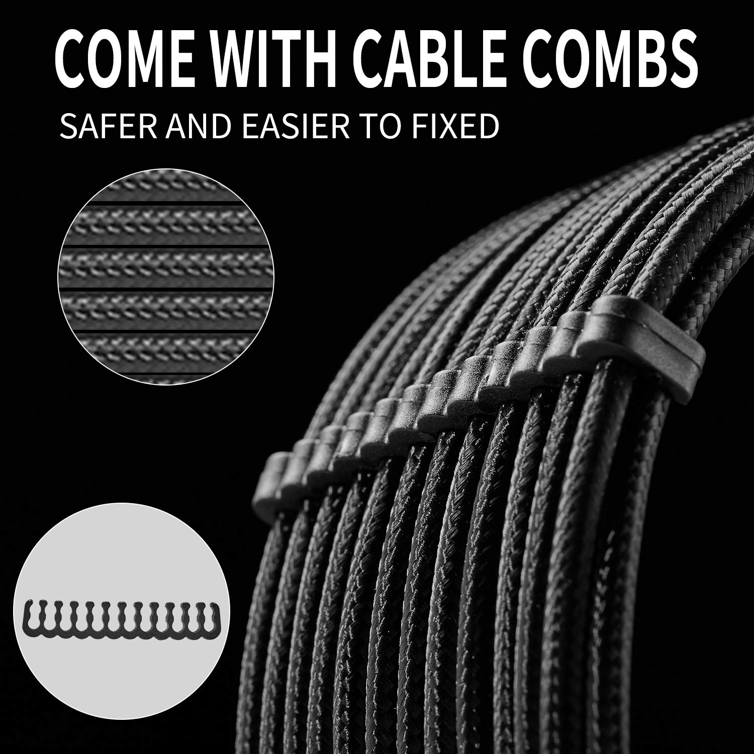 Black Sleeved Cable PSU Extension Cable Kit with 24-PIN 8-PIN 6-PIN 4+4-PIN Sleeved Cables for ATX Power Supply