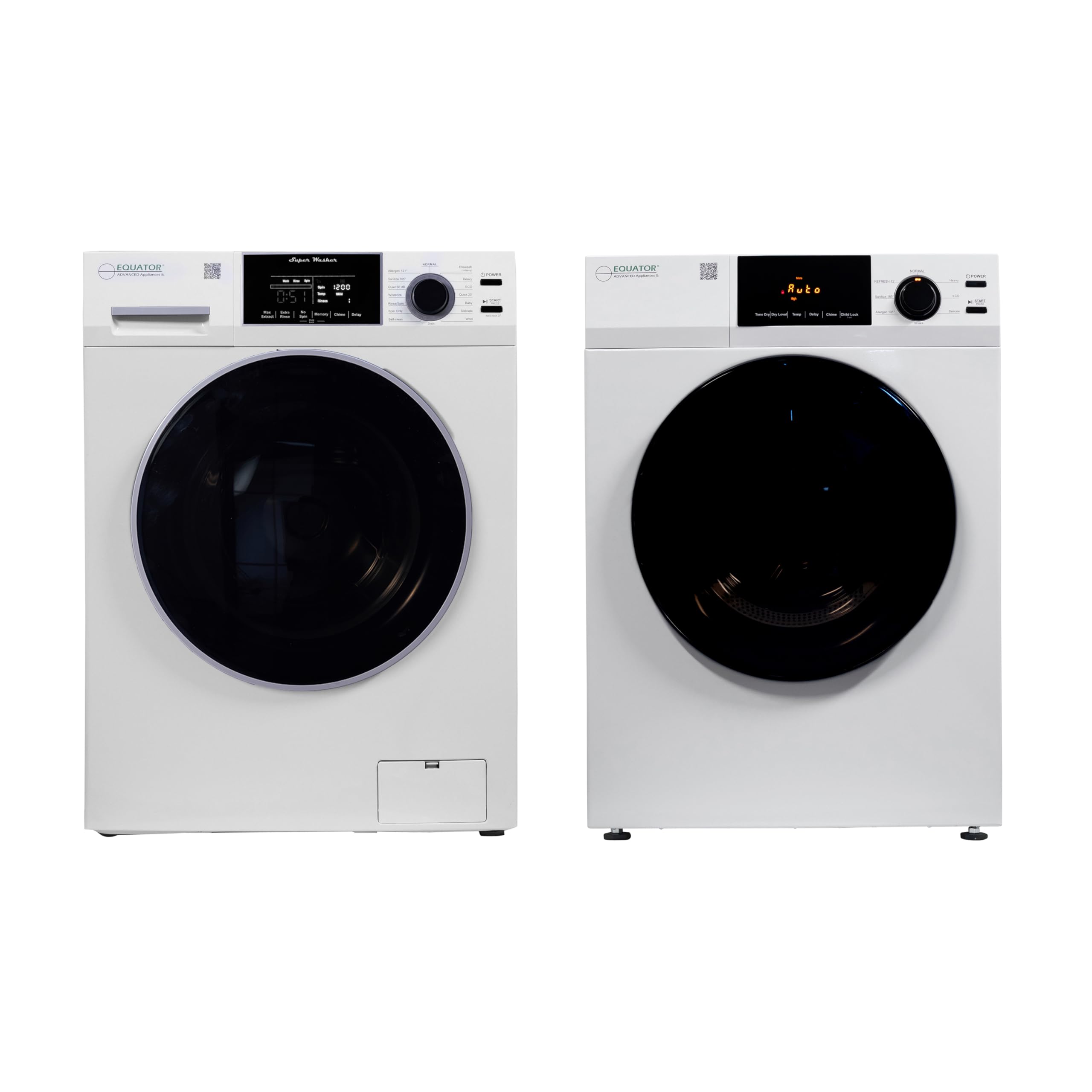 Equator Deluxe Laundry Set Digital Washer 1.9cf 110V+ Vented Dryer 4cf 110V (Side by Side)