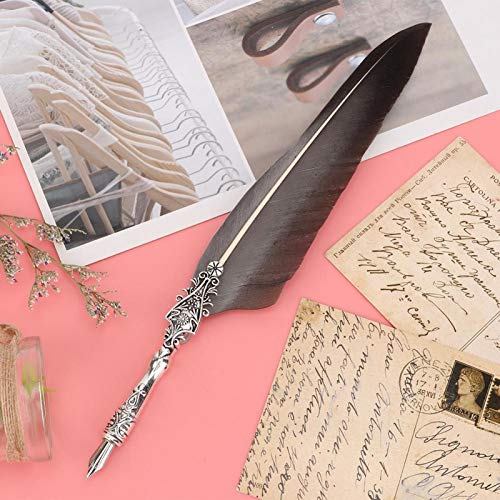 Omabeta Calligraphy Feather Quill Dip Pen Set Quill Dip Pen Feather Fountain Pen for Someone Special(Grey)