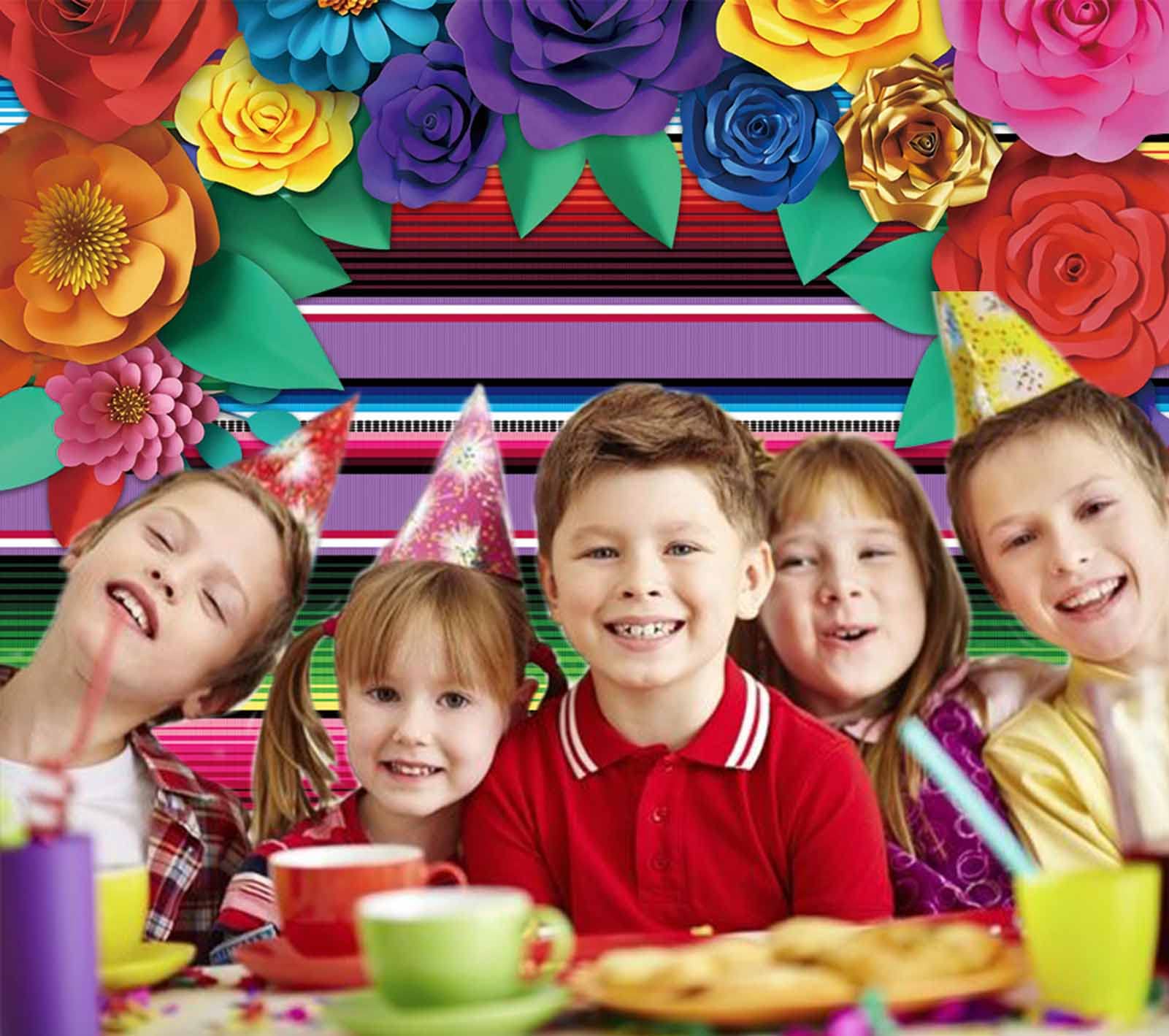 Mexican Fiesta Theme Party Striped Cinco De Mayo Paper Flowers Background Decoration Photobooth Props Cake Table Banner 82x60in