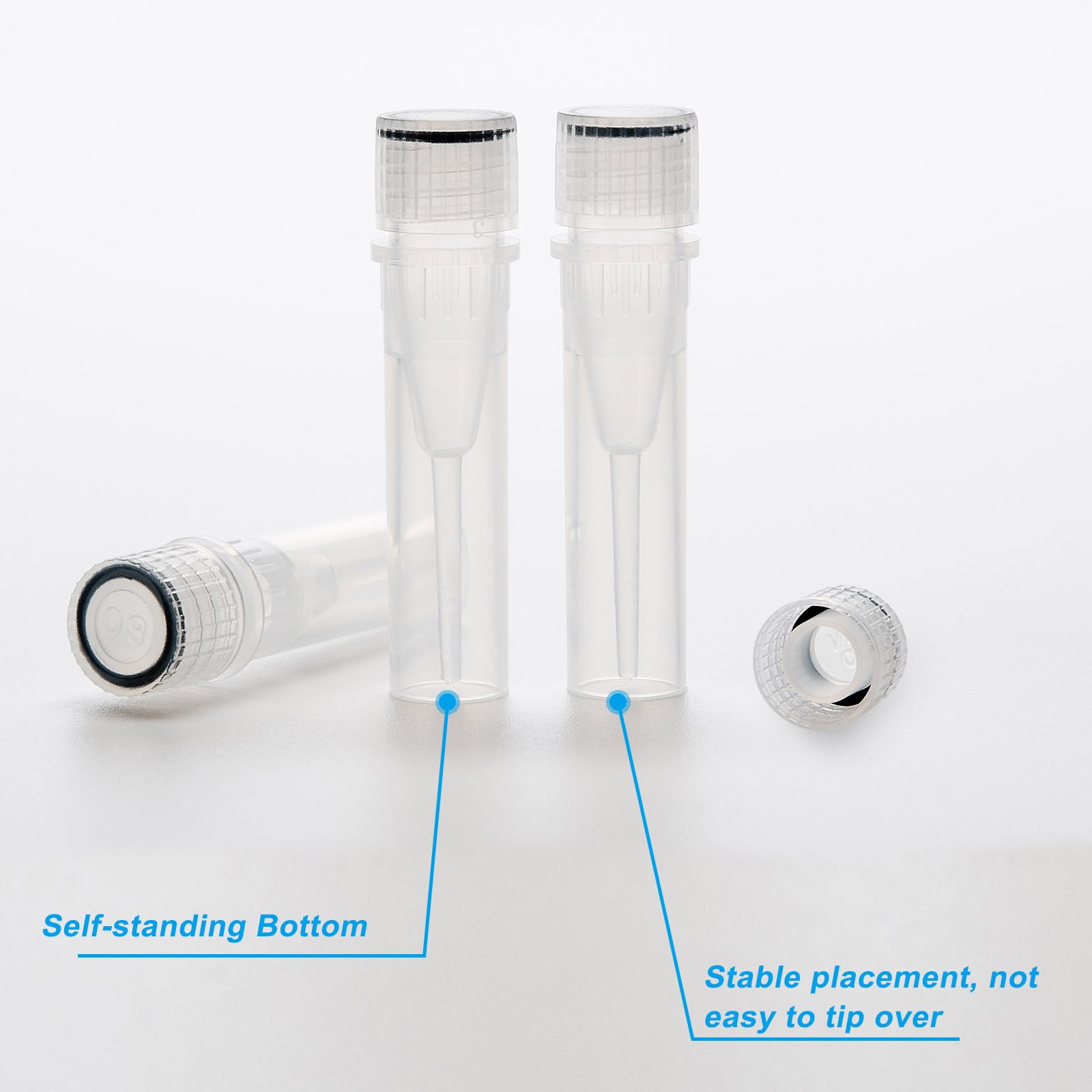 CryoKing Cryogenic Vials 0.5ml with O-Ring Caps Cryotubes for Low Temperature Sample Storage Clear Sterile Vials, Bag of 50