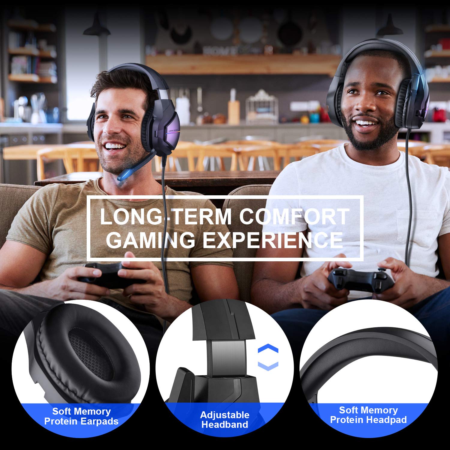 Bravekoi Stereo Gaming Headset, 3.5mm Wired Gaming Headphones, PC Gaming Headset with Noise Canceling Mic & LED Light, Compatible with PS4, PS5, PC, Xbox One, Nintendo Switch, Laptop