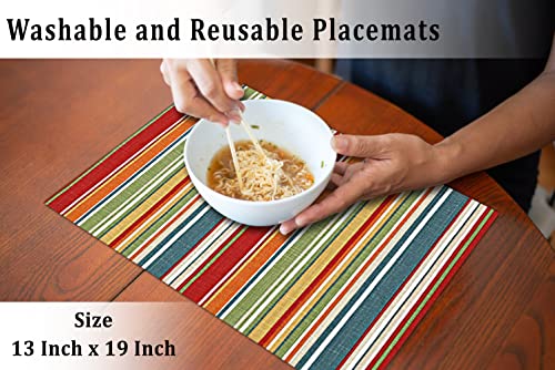 Ruvanti Placemats 100% Cotton 13x19 Inch, Dining Table Placemats Set of 6, Modern Place Mats for Dining Table Decor, Kitchen & Table Linens, Coffee Mat for Christmas Dinners β Multi Stripe