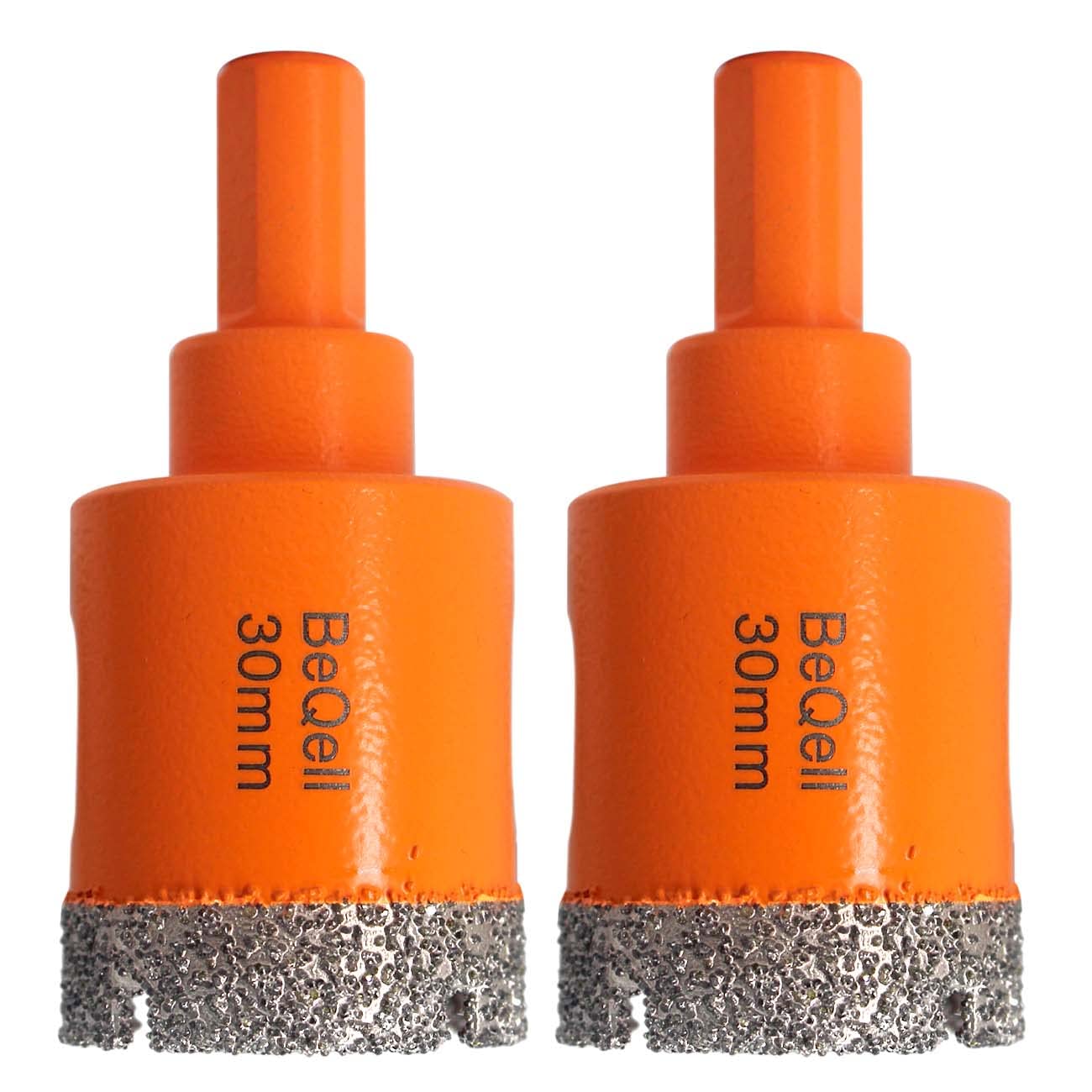 Dry Tile Diamond Drill Bits Set,BeQell 2pcs 1 Inch (25mm) Vacuum Brazed Tile Hole Saw Core Drill Bit Kit with Triangle Shank for Porcelain Tile Ceramic Stone Granite Marble Masonry Brick Cutting