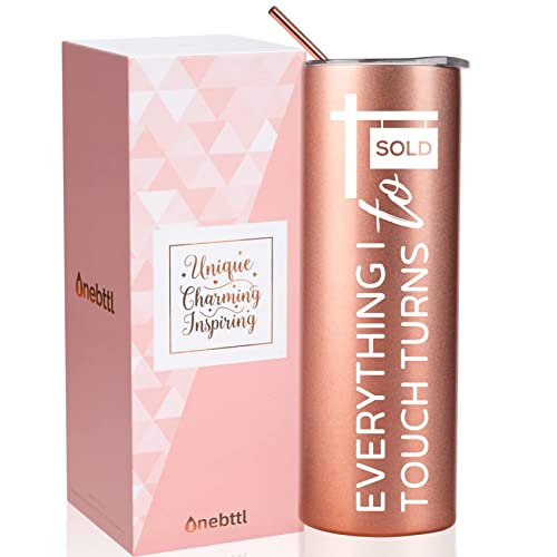 Onebttl Realtor Gifts for Women, Everything I Touch Turns to Sold, Funny Gifts for Real Estate Agent, Salesman, Boss, Coworkers, Employees, 20 Oz Stainless Steel Tumbler- Rose Gold
