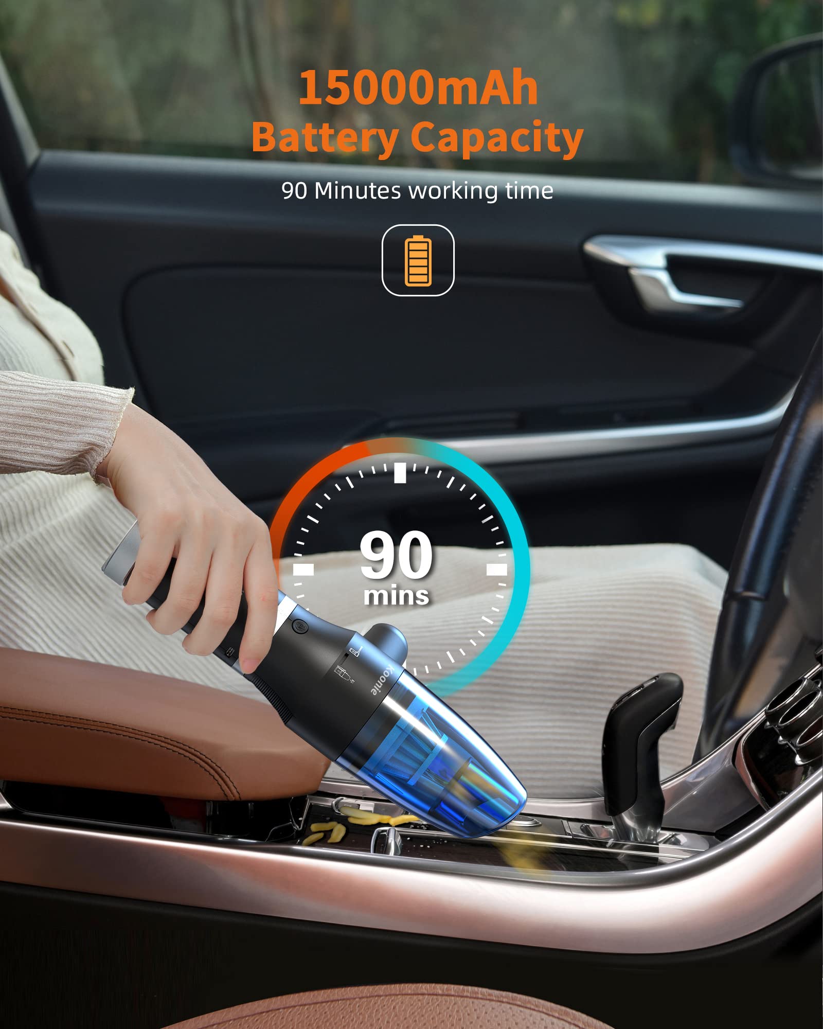 Compressed Air Duster, Koonie 15000mAh Cordless Air Duster & Vacuum 2 in 1 Powerful 77000RPM/11000PA 2 Speeds Electric Air Duster with Detachable Battery, for Computer/Keyboard, Car, Electronics