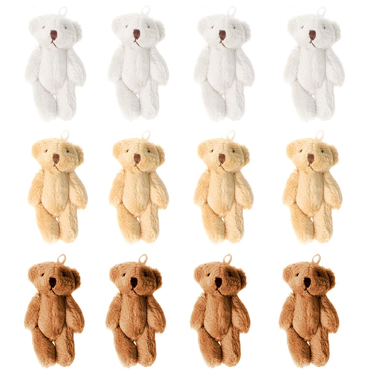 KUDES 12Pcs 6CM Mini Joint Teddy Bear Stuffed Animal Plush Toys Wedding Gift Box Doll Toy for Birthday Cake Wedding Decorations Party Favors Supplies Bag Charm DIY Accessory