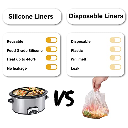 Slow Cooker Liners - Crock Pot Liners Silicone Insert Divider 3 IN 1, For 8 Quart Oval Slow Cookers, Reusable Silicone Slow Cooker Liner For Crock Pot Divider Insert, Dishwasher Safe BPA Free,8QT