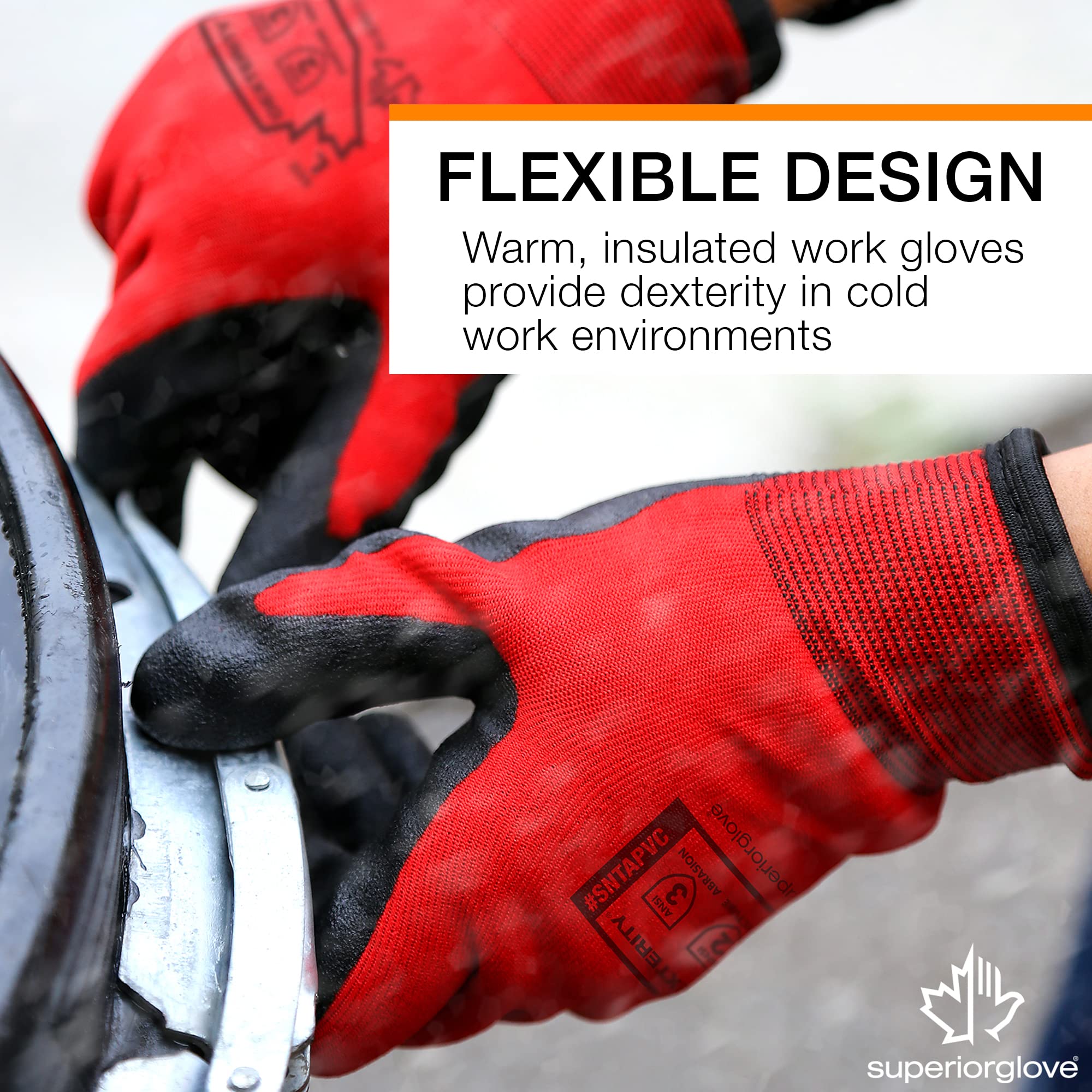 Superior Glove Winter Work Gloves - Fleece-Lined with Black Tight Grip Palms (Cold Temperatures) Freezer Gloves - SNTAPVC - Size Medium