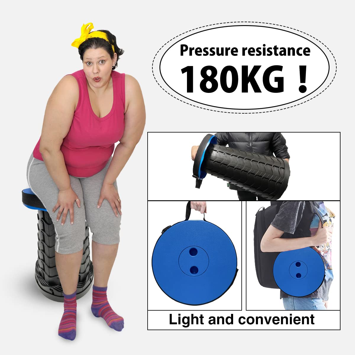 camperig Retractable Folding Stool, Upgraded Portable Telescoping Collapsible Stool for Adults, Lightweight Camping Stool for Fishing, Hiking Tours, BBQ, Parties, Outdoor, Max Load 400lbs (Blue)