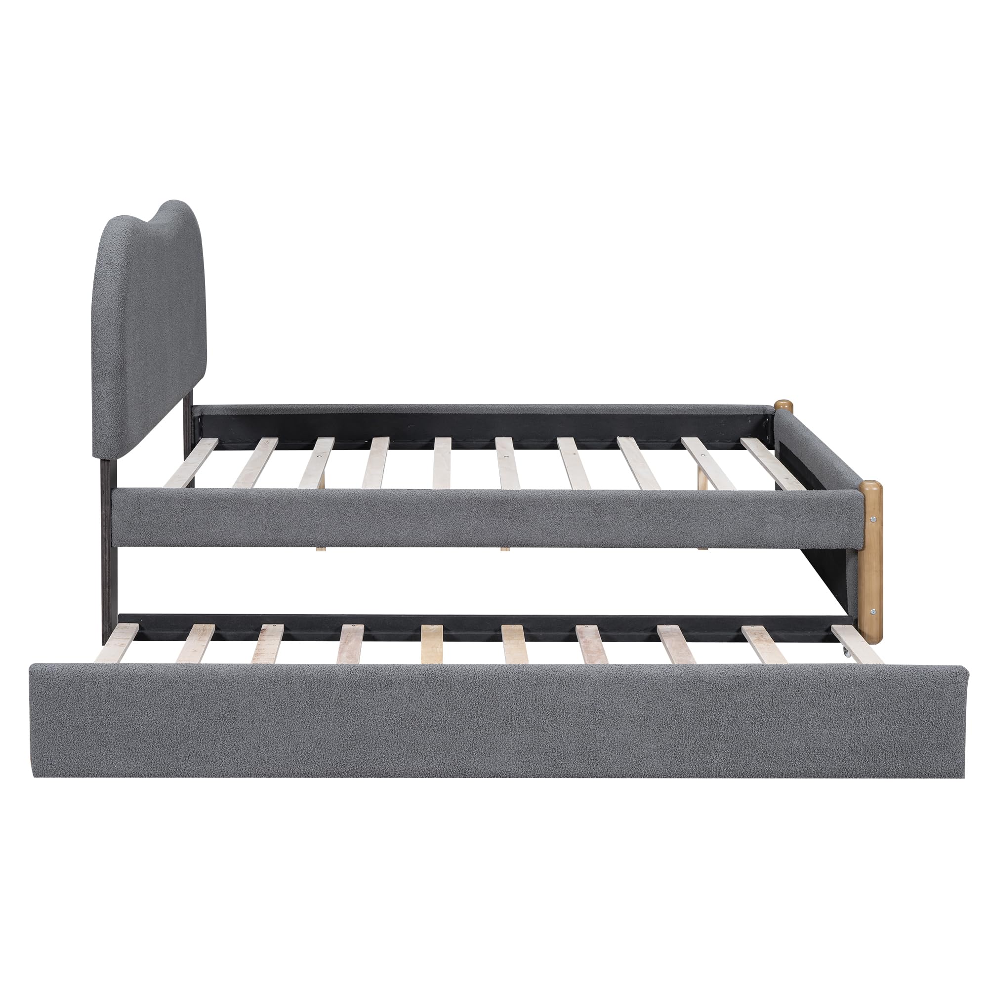 Harper & Bright Designs Upholstered Full Platform Bed with Built-in Nightstand & Guardrail, PU Leather Upholstered Full Storage Bed Frame with Headboard, No Box Spring Required (Gray)