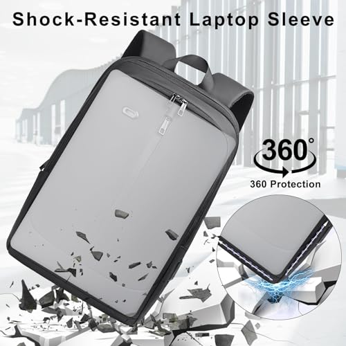 Business Backpack for Men, Slim Laptop Backpack Waterproof 17 inch, Lightweight Compact Computer Backpack with USB Charging, Thin Backpack Sleek for Travel Work Office and College - Black