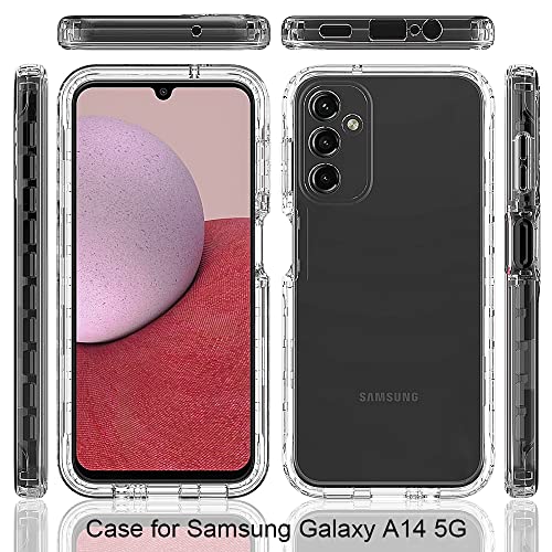 Dzxouui for Samsung A14 5G Case with [2 Pack] Screen Protector, Heavy Duty Shockproof Bumper Full Body Transparent Soft TPU Protection Cover Phone Cases for Samsung Galaxy A14 5G, Clear
