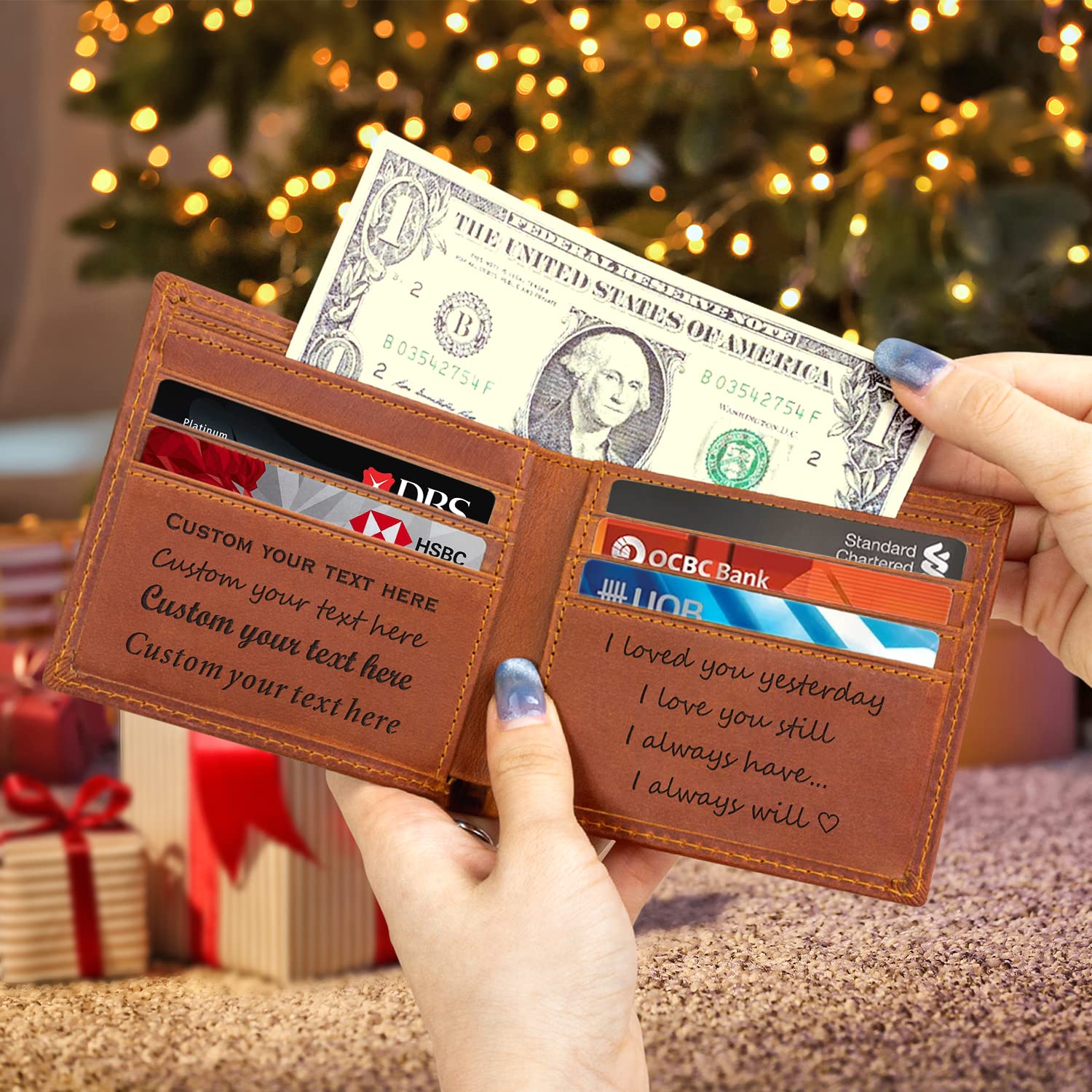 kullder Custom Wallet for Men Personalized Gift Mens Engraved Leather Wallet Gifts for Husband, Dad, Son Birthday, Christmas, Anniversary, Fathers Day Gift Idea for Him