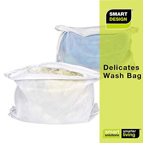 Smart Design Delicates Wash Bag with Safety Zipper - Set of 2 - Washer and Dryer Safe - Mesh Polyester Material - Delicates, Lingerie, and Baby Clothes - 18 x 15 Inch - White