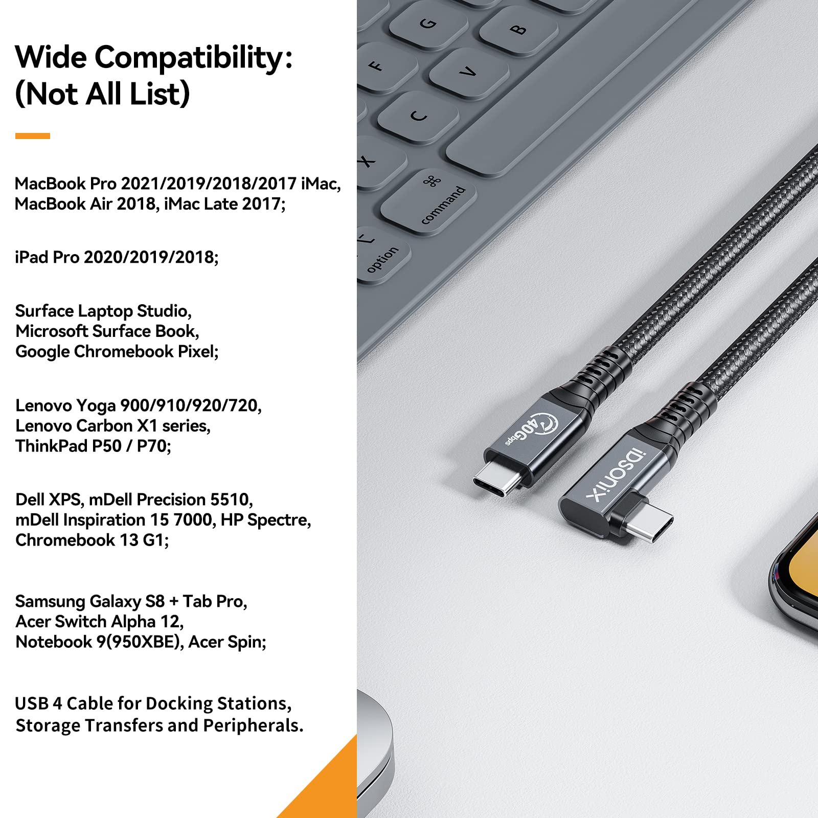 iDsonix for Thunderbolt 4 Cable [USB-IF Certification] Right Angle 90 Degree with 40Gbps Data Transfer, 8K@60Hz/ Dual 4K Displays,PD 100W Charging for MacBooks, iPad Pro, Mac Mini, SSD etc