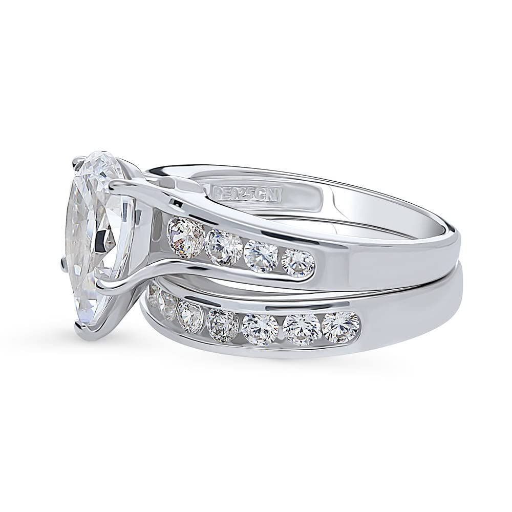 BERRICLE Sterling Silver Solitaire Wedding Engagement Rings 3 Carat Pear Cut Cubic Zirconia CZ Ring Set for Women, Rhodium Plated Size 8