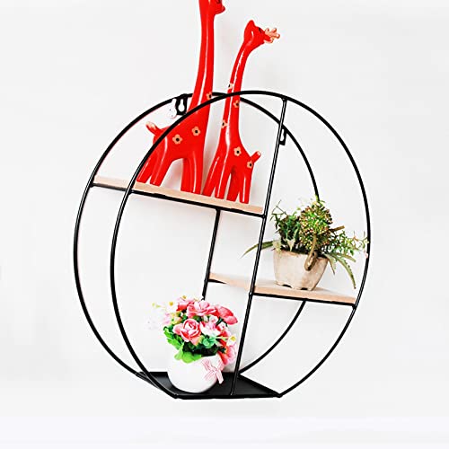 KEPMOGOH Round Floating Shelves, Wall Mounted Hanging Shelf, Geometric Style Decor Display Shelf, Wood Metal Decorative Wall Shelf for Living Room, Bedroom, 39×10cm