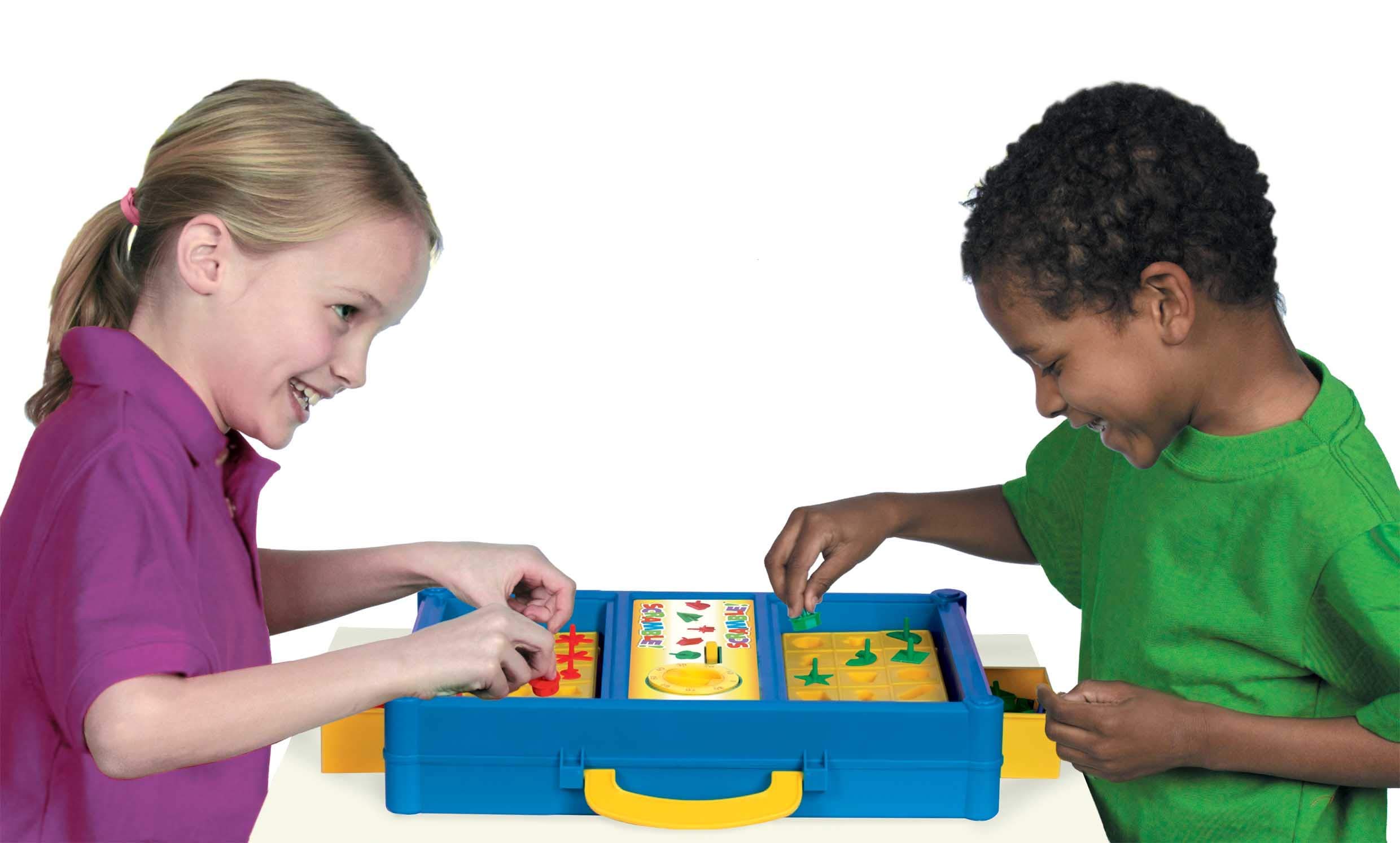 MUKIKIM Scramble - Shape Matching Family Board Game! Sorting Shapes Fast Before The Time is Up & Pieces Pop Out! Play Solo/with Friends. 12-Shape Junior Version Plates Included!
