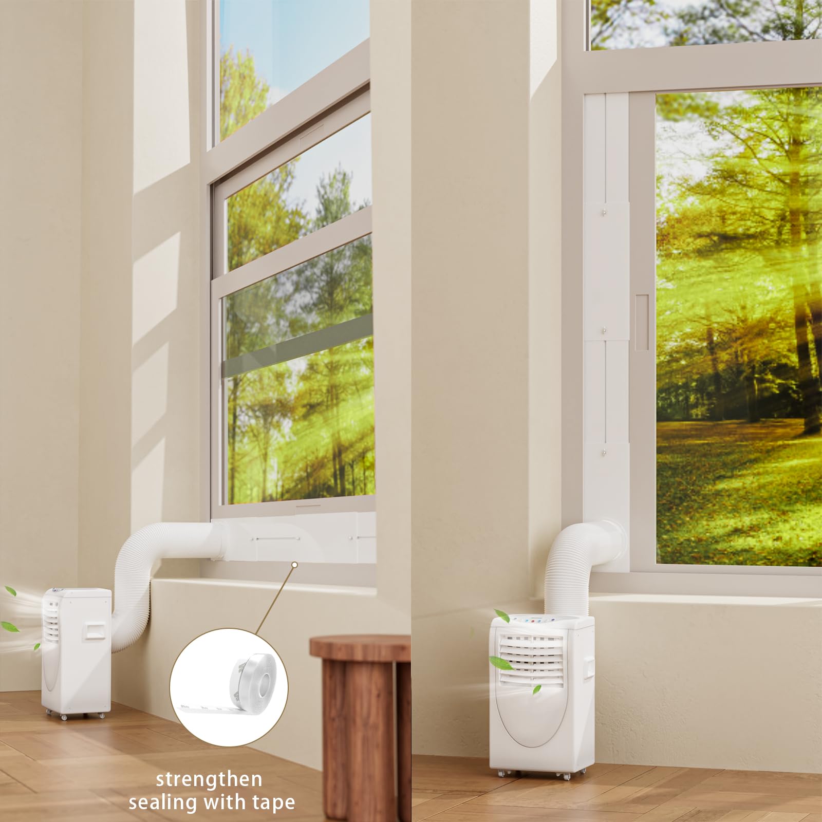 E-SDS Portable Air Conditioner Window Kit with 5.1” Exhaust Hose for Sliding Window, Seamless Portable AC Window Seal Panel Kit Adjustable Length Hose up to 78"
