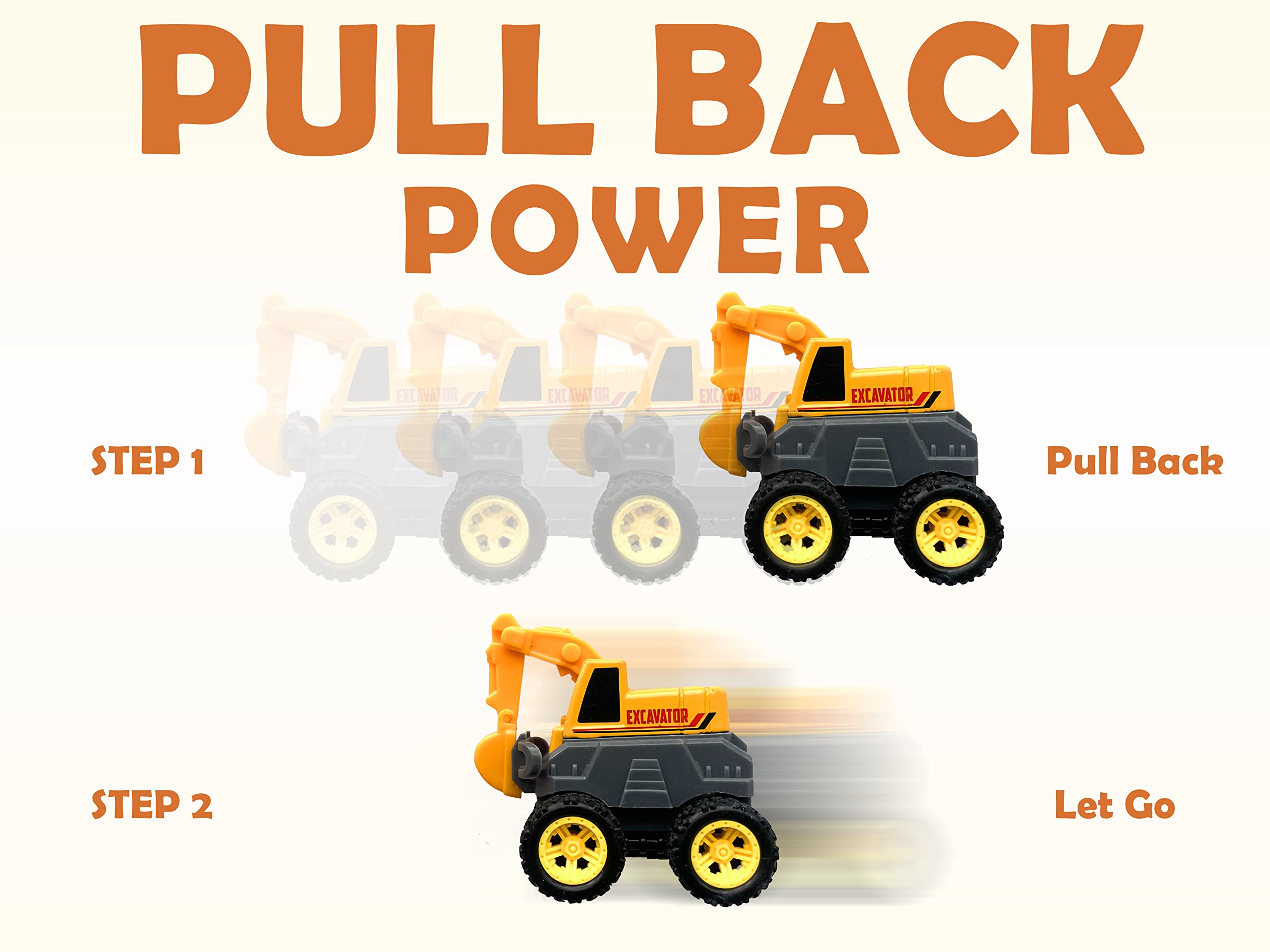 SEESWELL Construction Truck Toys | Monster Truck | Pull Back Friction Powered | Die-cast Alloy Vehicles Playset | 4 Pack | Toys for 3+ Years Old Kids