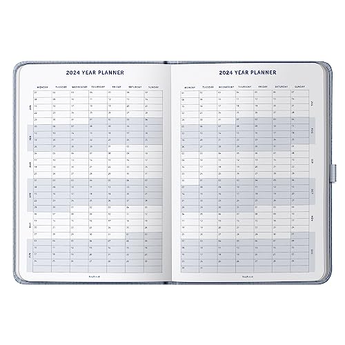 Busy B Dual Schedule Day A Page Diary January to December 2024 - A5 Cloud Blue - Faux Leather Daily Planner with Space for Two Schedules, Lined Pages, Notes and Year Planner