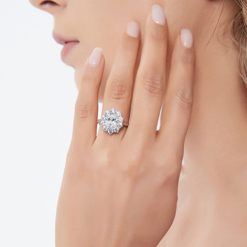 BERRICLE Sterling Silver Flower Cubic Zirconia CZ Statement Halo Fashion Ring for Women, Rhodium Plated Size 7