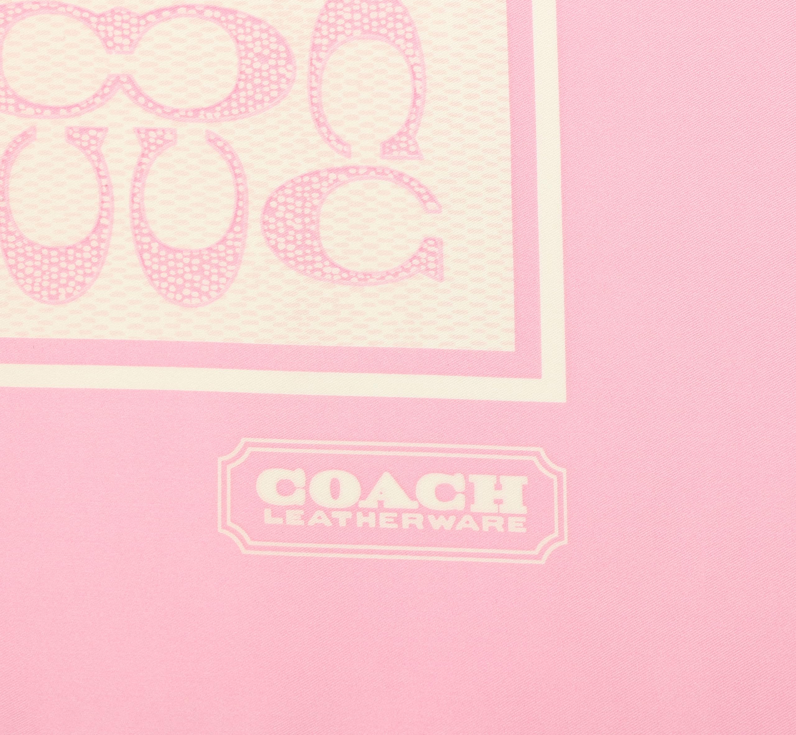 Coach Womens Vintage Signature Printed Silk Square Scarf, Soft Pink