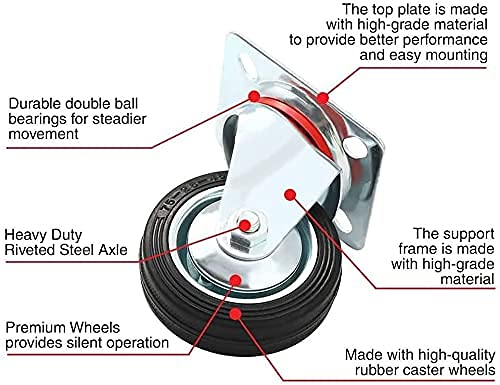 Online Best Service 8 Pack 3" Swivel Caster Wheels Rubber Base with Top Plate & Bearing Heavy Duty (8 Pack - no Brake)