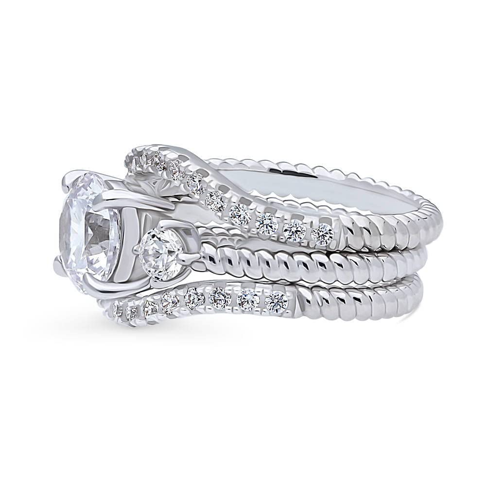 BERRICLE Sterling Silver 3-Stone Wedding Engagement Rings Round Cubic Zirconia CZ Woven Ring Set for Women, Rhodium Plated Size 7