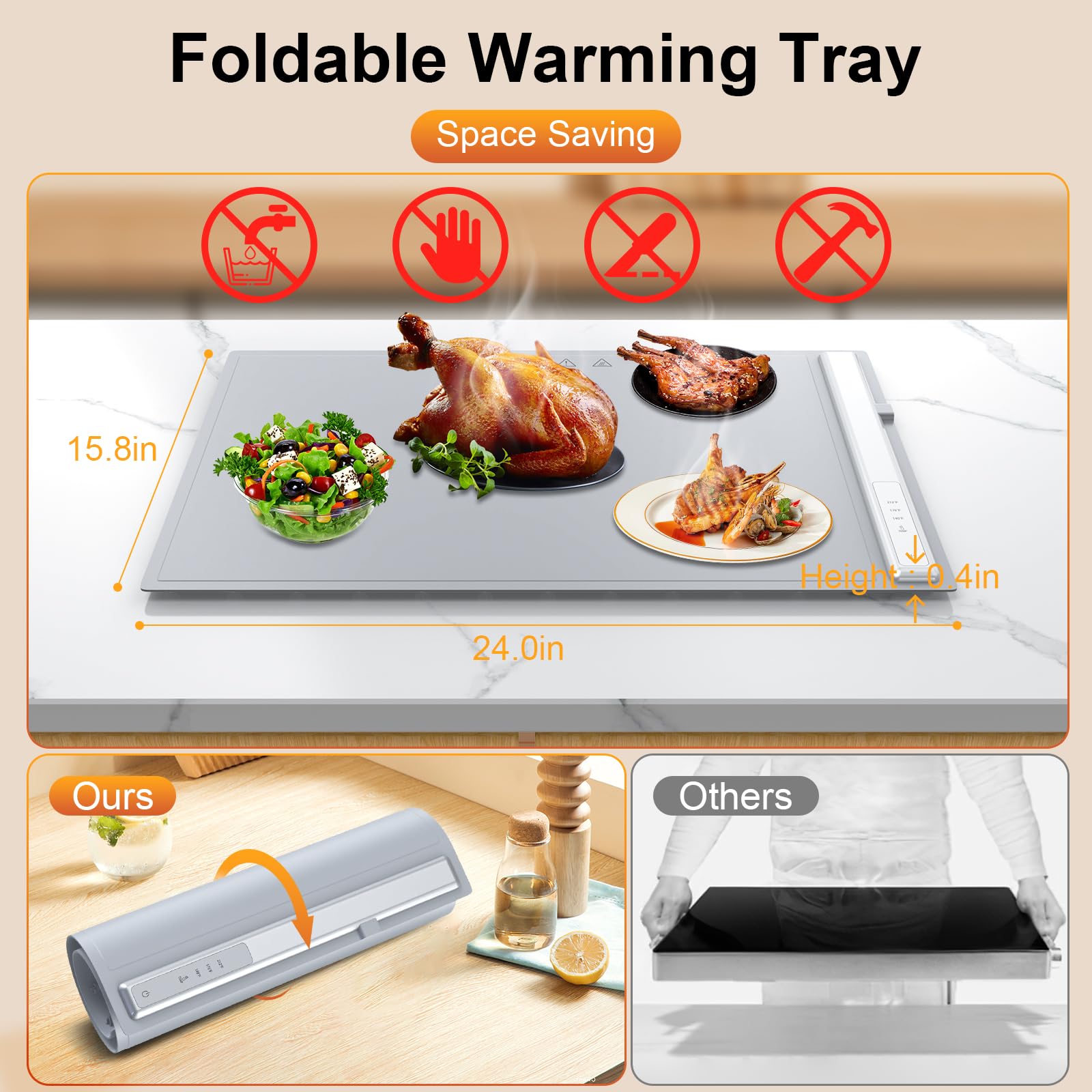 Electric Warming Trays for Food Portable Full-Surface Heating Mat, Foldable Silicone Food Warmer for Parties, Buffet, and Kitchen Use