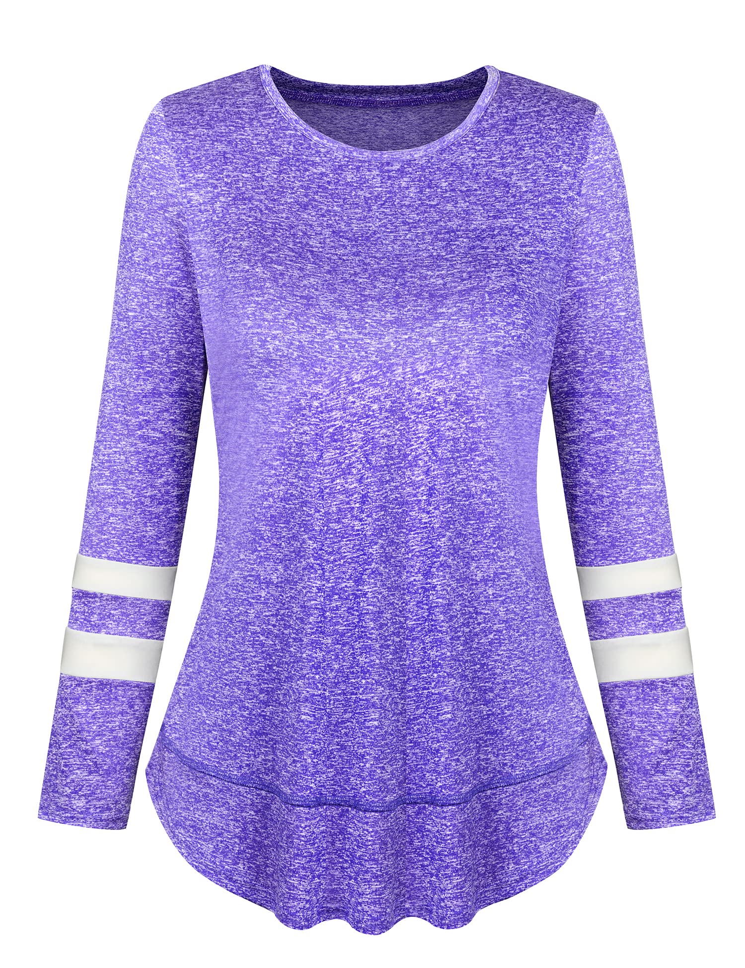 CHAMA Women's Long Sleeve Workout Shirts Stripe Crew Neck Quick Dry Tops Sports Running Activewear Loose Fit