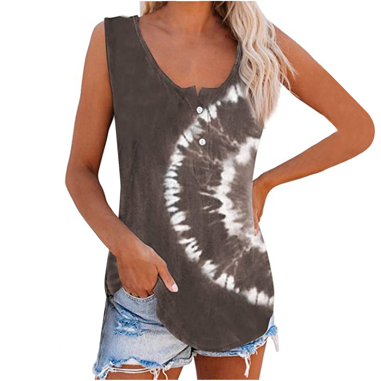 CofeeMO Bravetoshop Womens Tank Tops Summer Sleeveless Tunic Tops Casual Button Down Blouse Tshirts (Khaki,S)