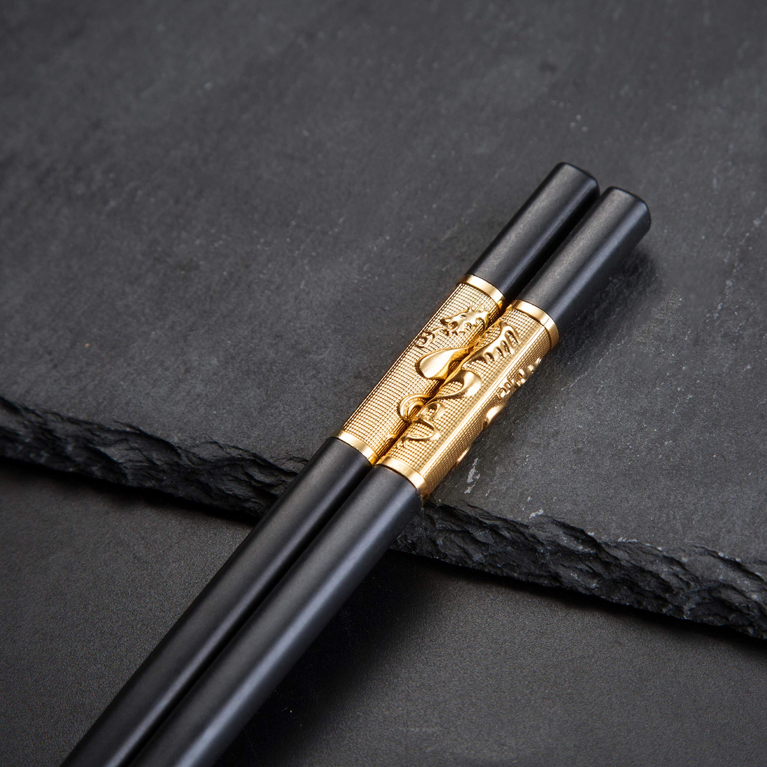 Chopsticks Reusable Chinese Japanese Style Dragon Chopsticks Chinese Gift Set Chopsticks Set Dishwasher-Safe (2 Pairs with holder-style1)