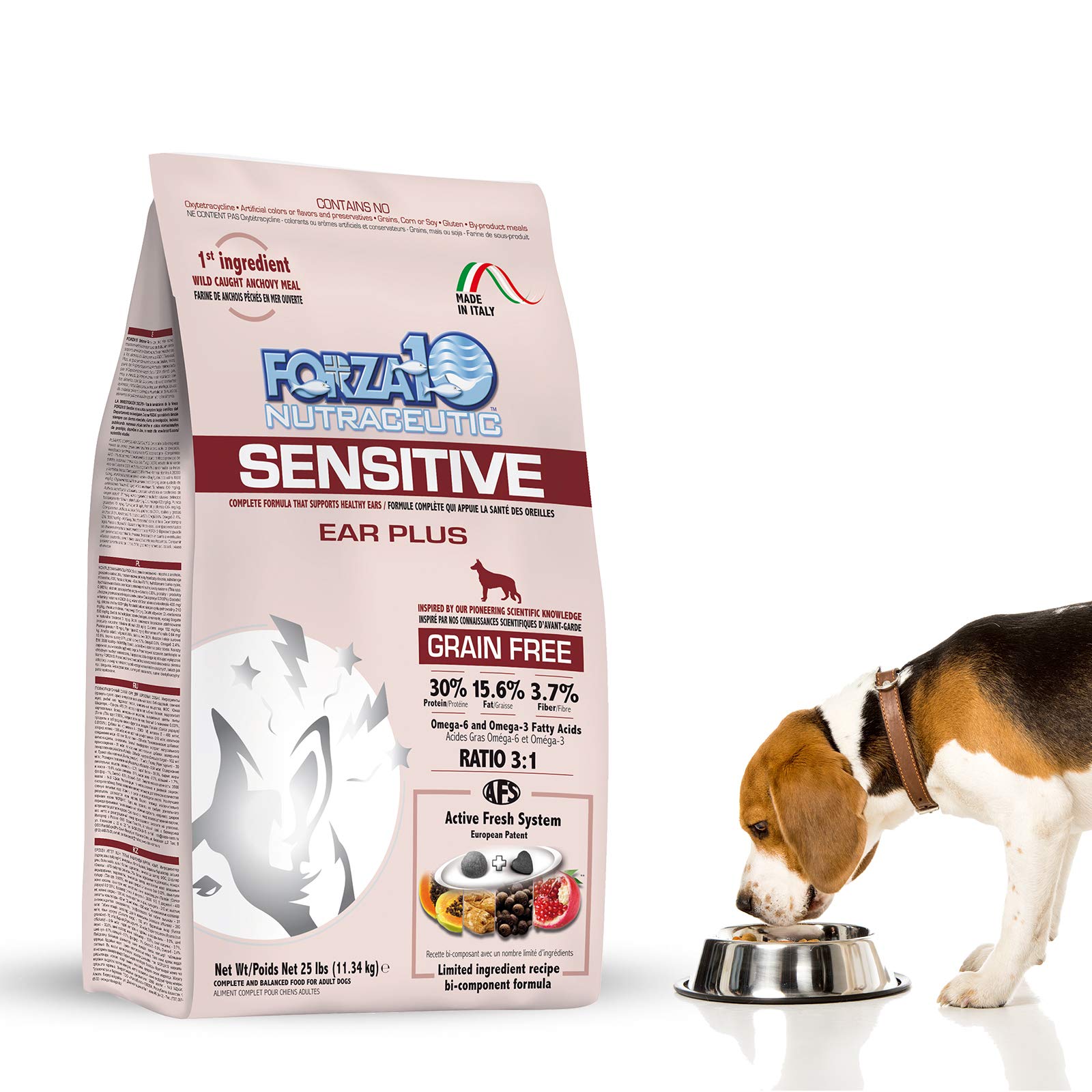 Forza10 Sensitive Dog Ear Infection Treatment Grain Free Dog Food, Fish Flavor 25 Pound Bag Dog Food, Helps Dog Ear Yeast Infection, Head Shaking and Smelly and Itchy Ears
