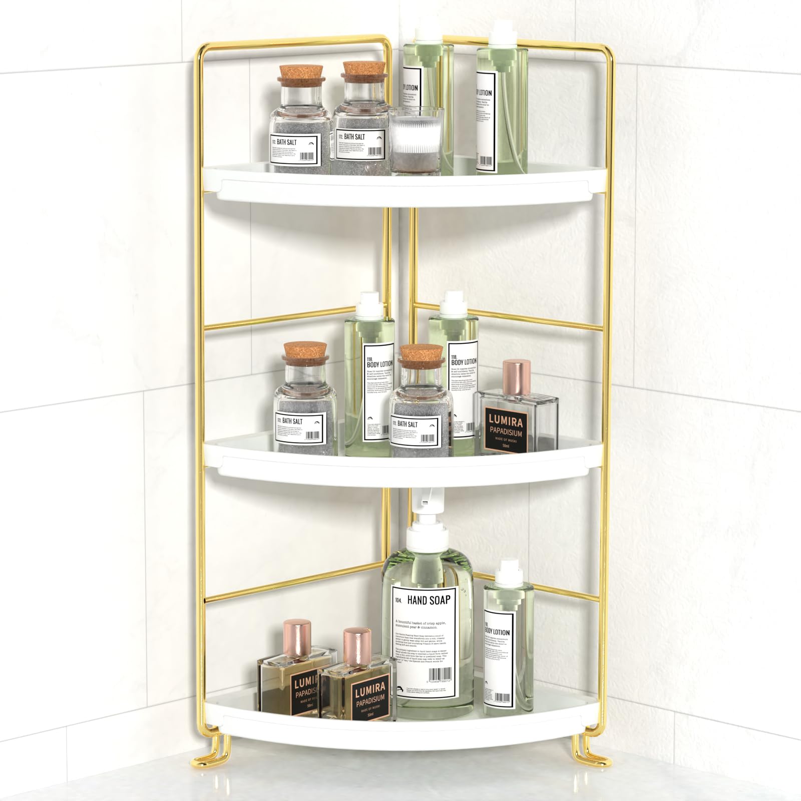 JANUS LiANG 3-Tier Bathroom Organizer Countertop, Corner Bathroom Counter Organizer, Makeup Organizer for Vanity Skincare Organizers and Storage, Kitchen Counter Organizer Perfume Organizer (Gold)