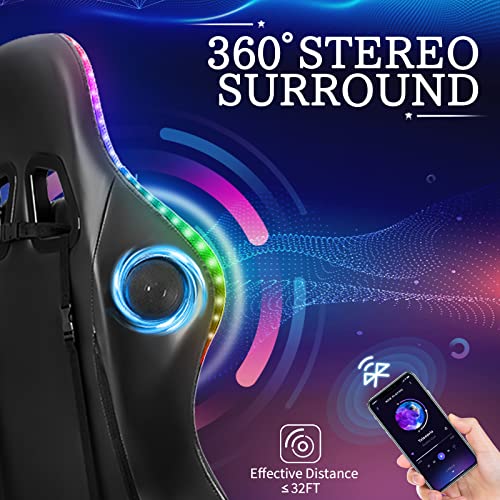 HOFFREE Gaming Chair with Bluetooth Speakers and Lights Ergonomic Computer Massage Gaming Chair with LED RGB Lights Footrest High Back Music Video Game Chair with Lumbar Support Red and Black