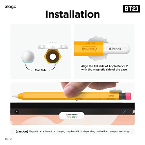 elago BT21 Classic Pencil Case Compatible with Apple Pencil 2nd Generation, Durable Silicone Cover, Protective Holder, Compatible with Magnetic Charging and Double Tap [Official Merchandise] [RJ]