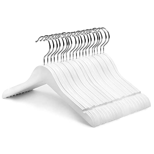 Nature Smile 20 Pack 14 Inches Juniors Preteen Older Children Wooden Clothes Hangers Wood Dress Shirt Hanger Coat Jacket Hangers with Notches and 360° Swivel Anti-Rust Chrome Hook (White)
