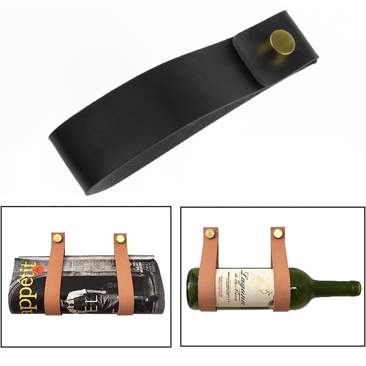 Yocimango 4pcs Leather Wall Lanyard Artificial Leather Suspender Hanger Wall-Mounted Leather Hook for Bathroom Kitchen Bedroom Wall (Black)-4pcs